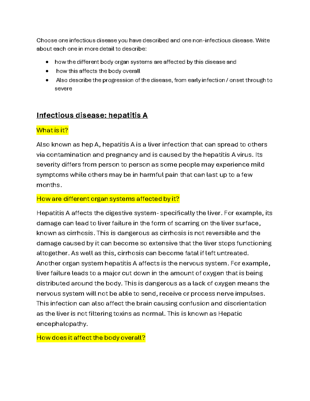Case study 1 - practise work - Choose one infectious disease you have ...