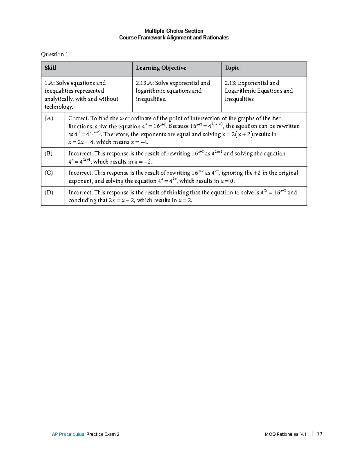 AP Precalculus Mock Midterm MCQ Solutions and Rationales - Studocu