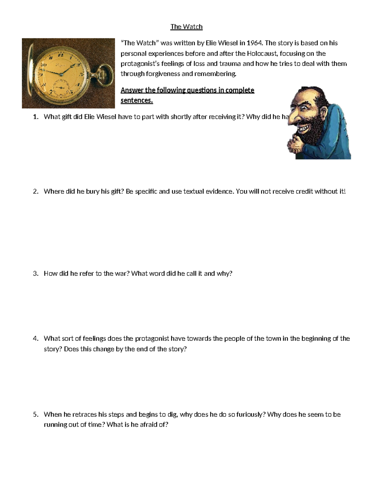 The Watch by Elie Wiesel: Analysis Questions and Insights - Studocu