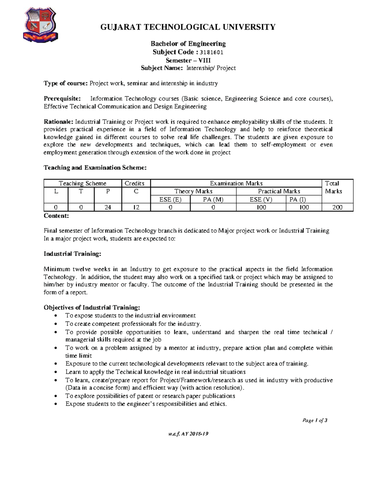 3181601 - Sem 8 - Comprehensive Internship Syllabus for Engineering ...