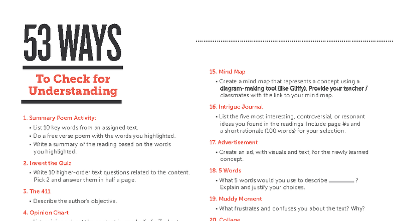 53 WAYS 15. Mind Map & Activities for Checking Understanding - Studocu