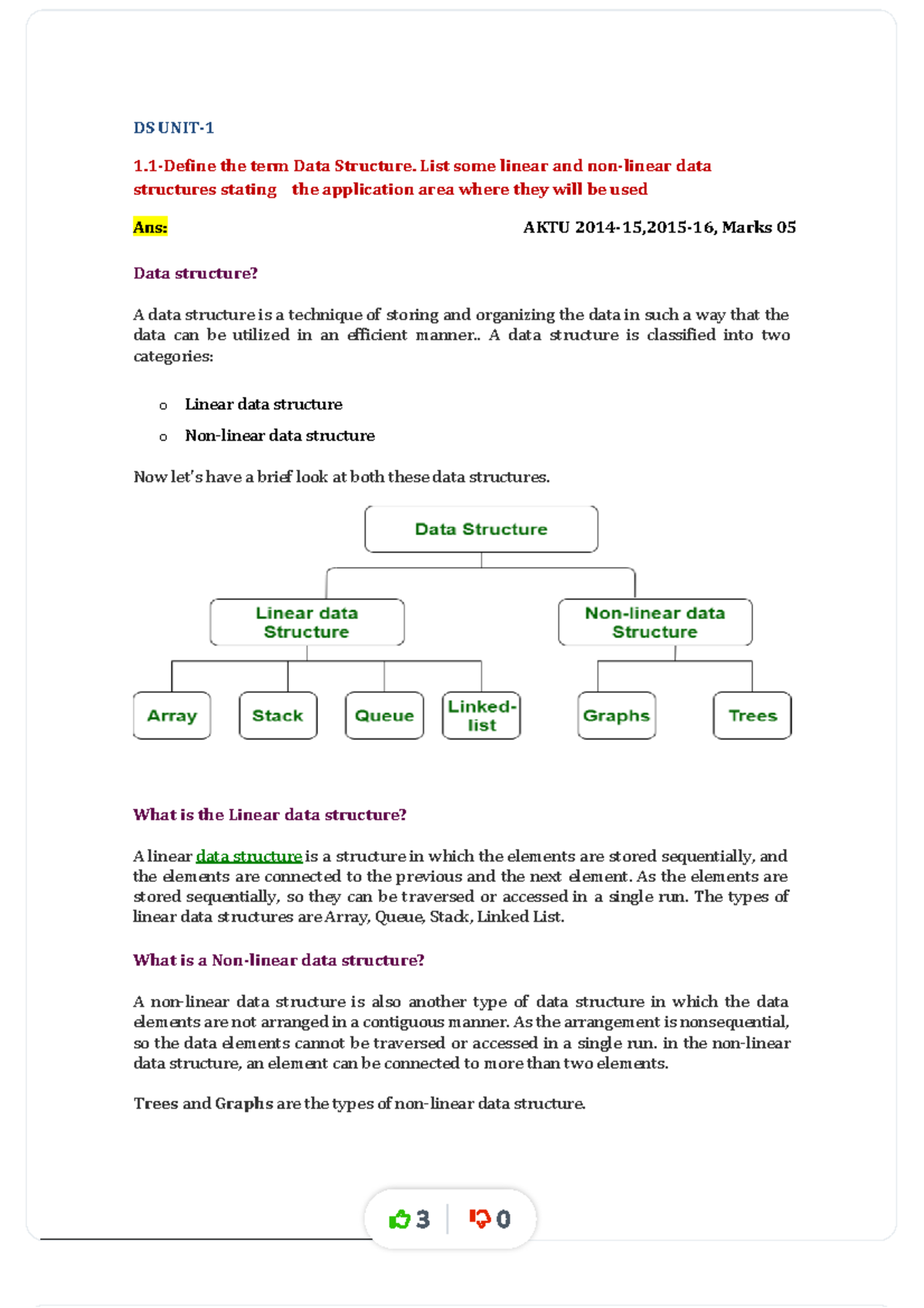 DS AKTU Unit 1 Important Questions and Key Concepts - Studocu