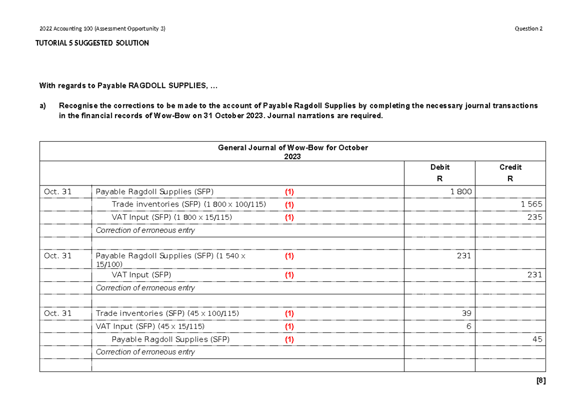 Tutorial 5 Solutions on Ledger Adjustments & Reconciliations - Studocu
