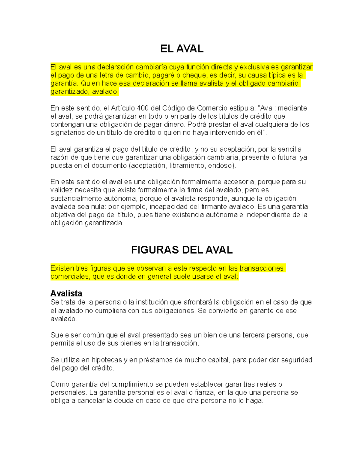 Derecho Procesal Civil y Mercantil III - Resumen sobre EL AVAL - Studocu