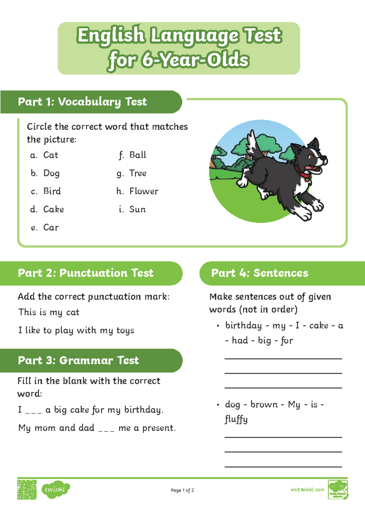 Primary 1 English Test Paper Set 1: Vocabulary, Grammar & Comprehension ...