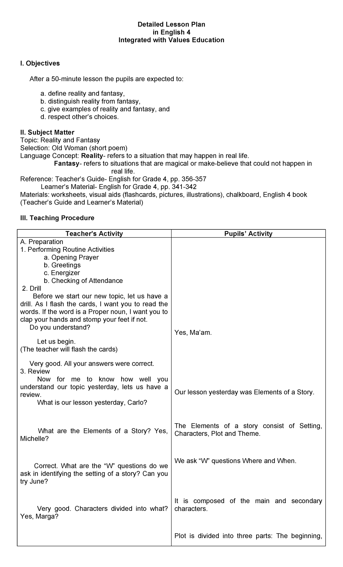 Lesson PLAN IN English Grade 4 - Detailed Lesson Plan in English 4 ...