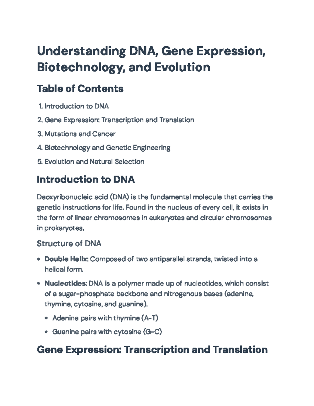 Understanding DNA, Gene Expression, Biotechnology, and Evolution ...