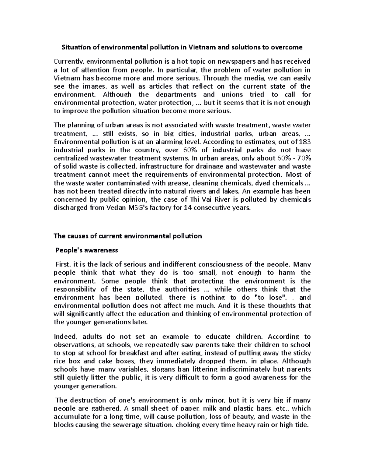 Situation of environmental pollution in Vietnam and solutions to ...