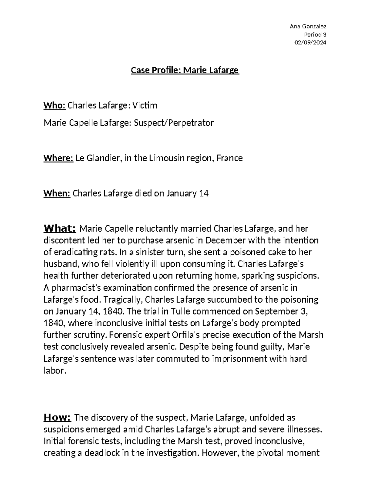 Case Study: The Marie Lafarge Poisoning Incident (CRS 2023) - Studocu