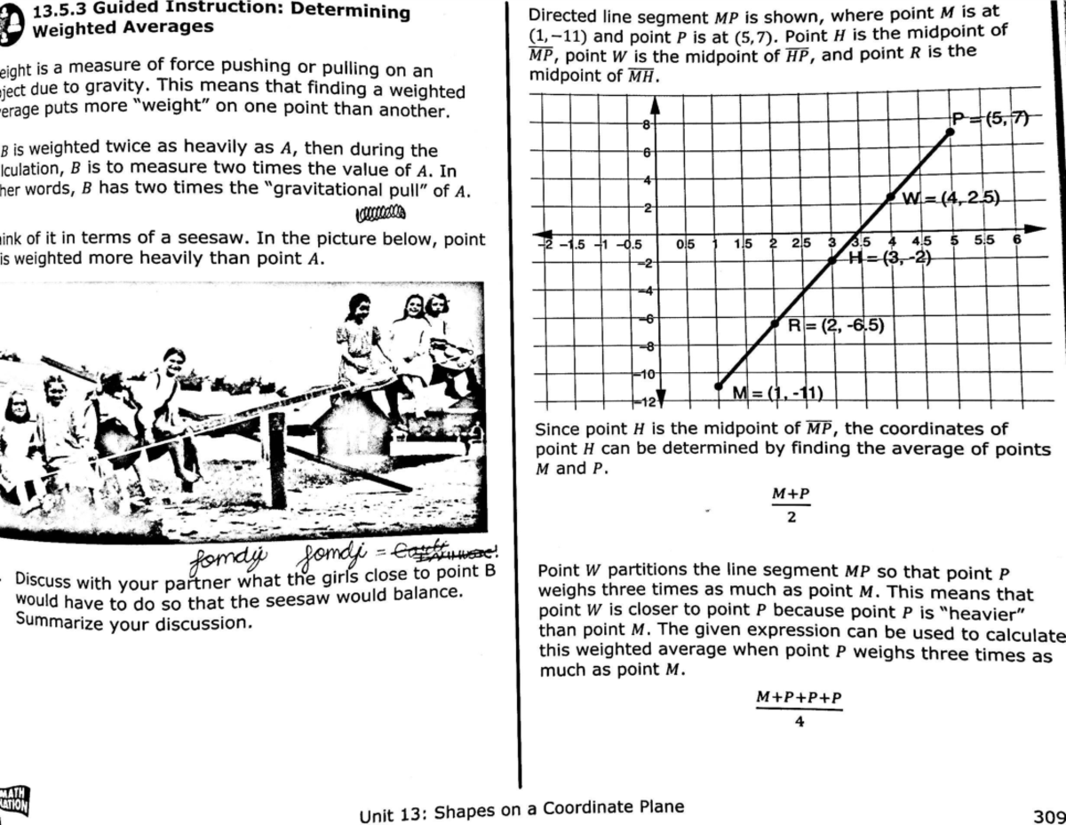 Calculating Weighted Averages in Coordinate Geometry - MATH 309 - Studocu
