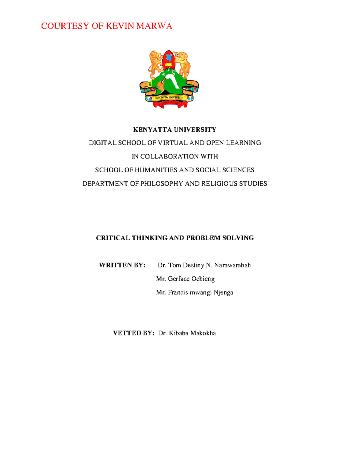 UCU111 Critical Thinking & Problem Solving Course Overview - Studocu