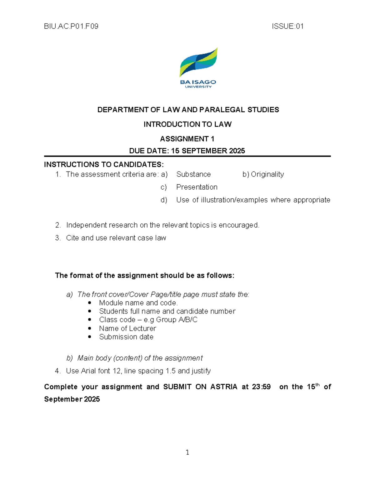 BIU.AC.P01.F09 Intro to Law - Assignment 1: Botswana's Legal System ...