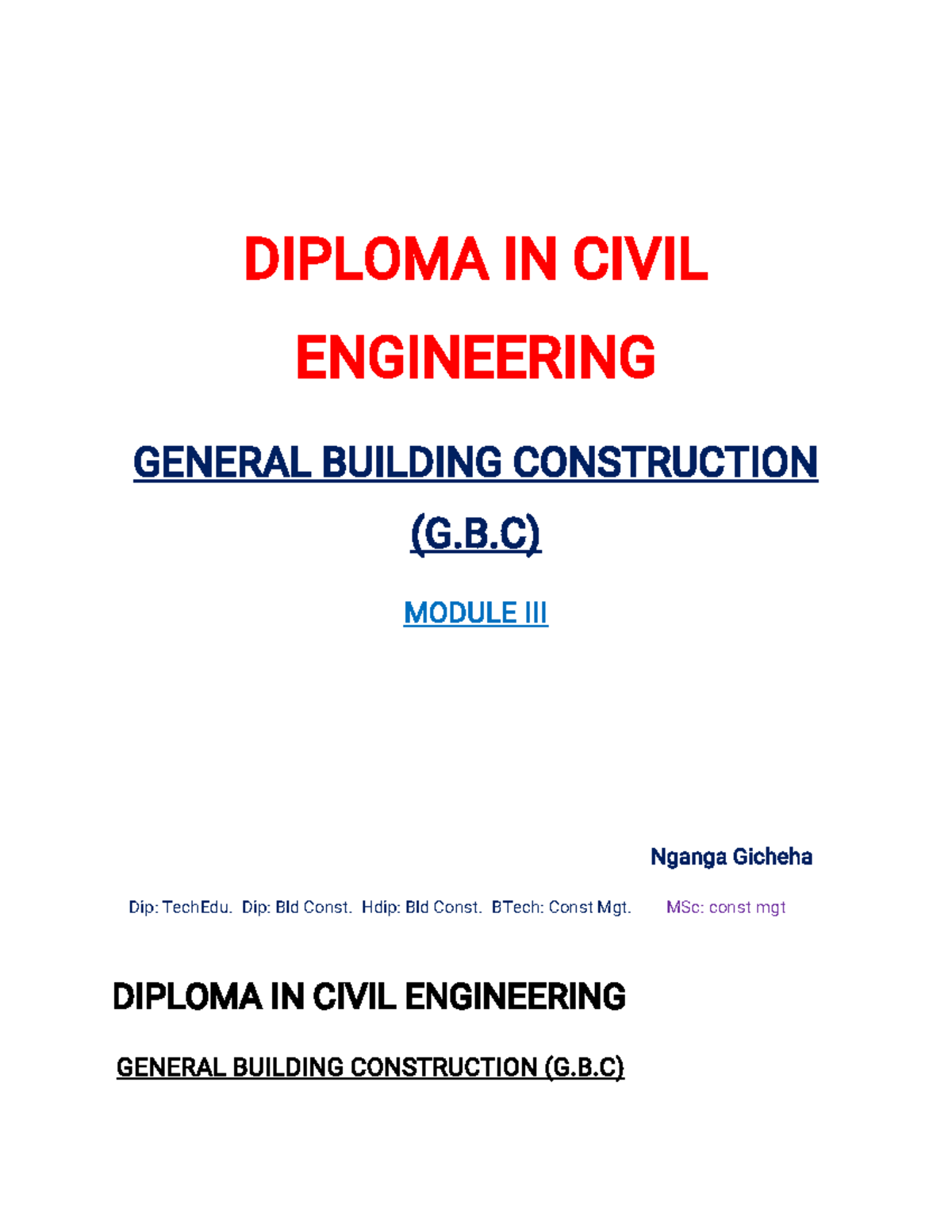 GBC Module III: General Building Construction Notes for 3rd Year ...