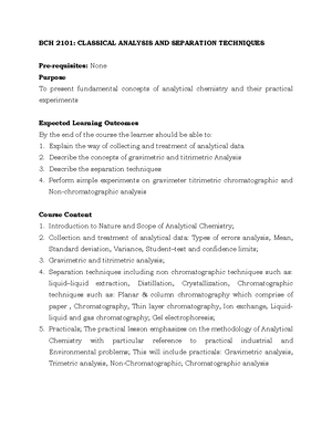 BCH2101 Introduction TO Classical Analysis AND Separation Techniques SB ...