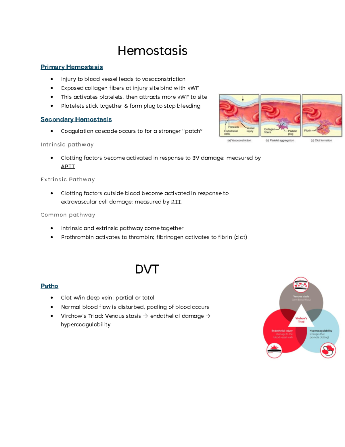 NSG 210 DVT DIC Hellp - Hemostasis Primary Hemostasis Injury to blood ...