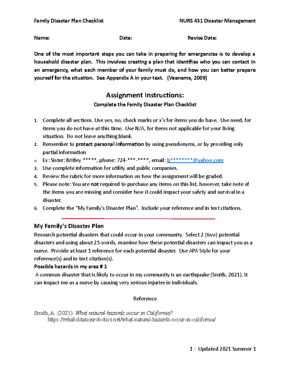 Family Disaster Plan Checklist: Prepare for Emergencies - Studocu
