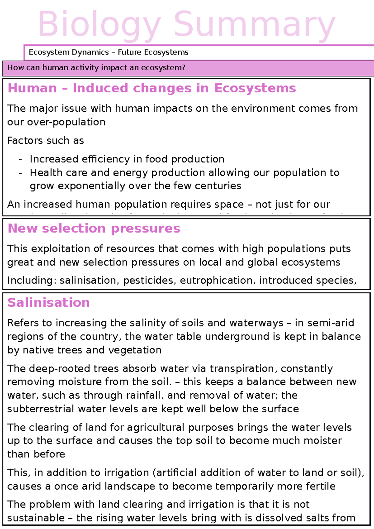 IQ 12 - Human Effects on Ecosystems: A Comprehensive Bio Summary - Studocu