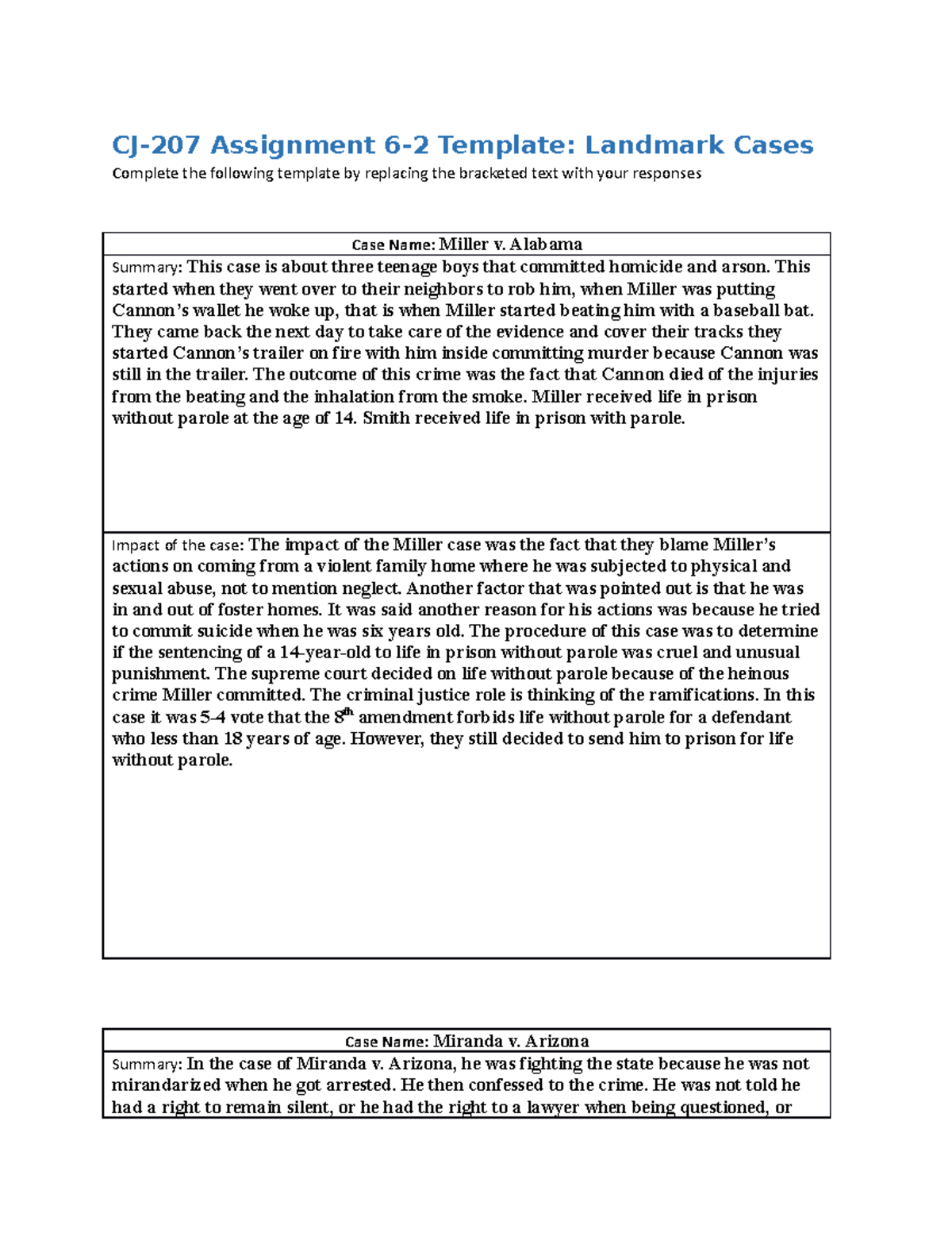 CJ-207 Assignment 6-2: Landmark Cases Overview and Impact - Studocu