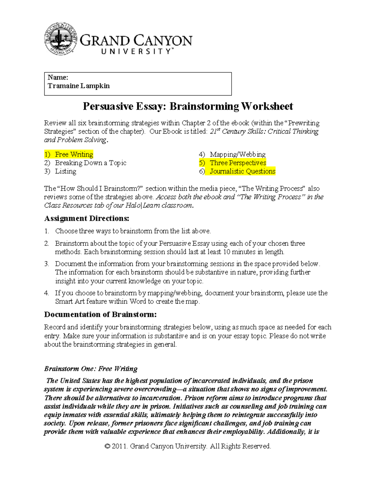 PHI105 T2 Brainstorming Worksheet 4 13 2023 - Name: Tramaine Lampkin ...