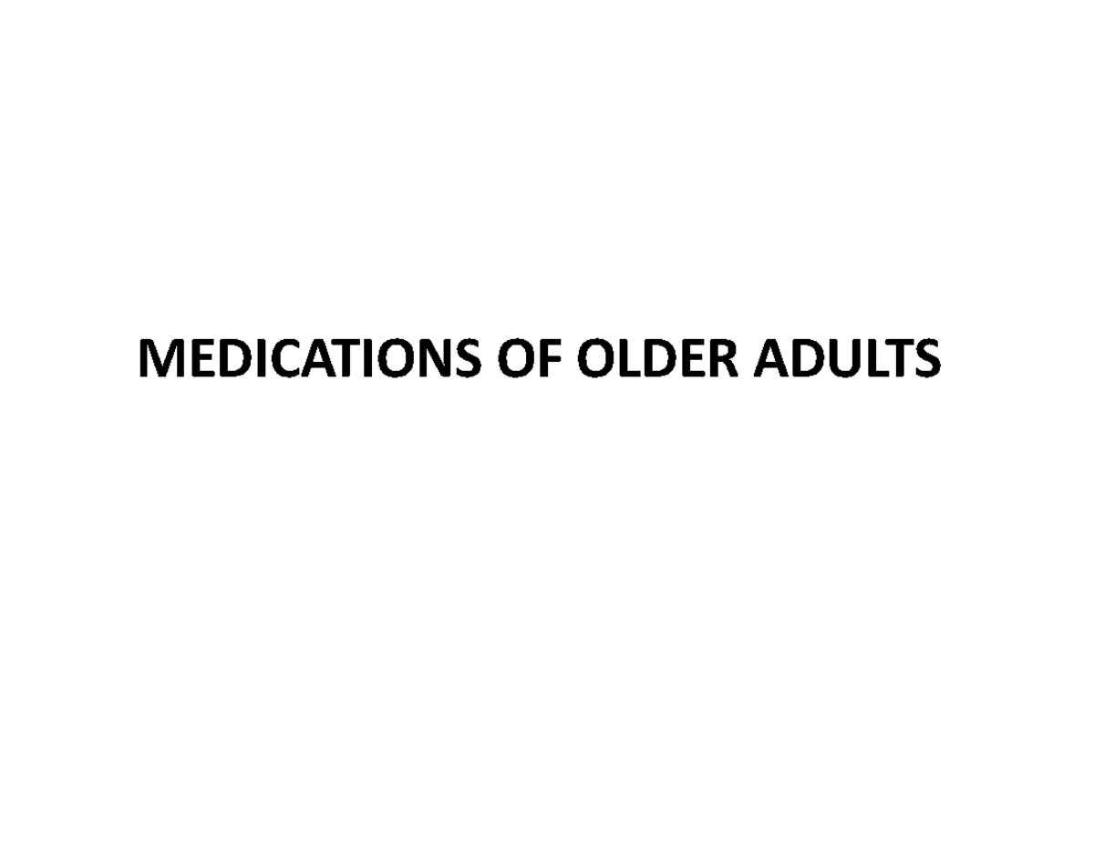 NUR151 COA Medications in Older Adults - Lecture Notes Summary - Studocu