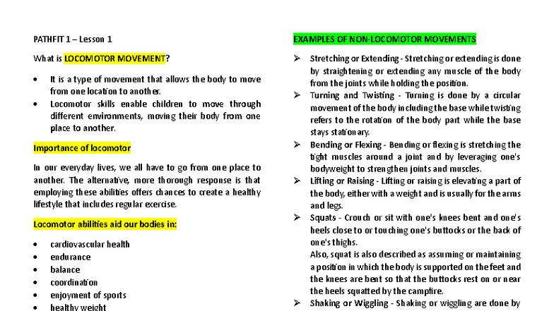 PATHFIT 1 Lesson 1: Understanding Locomotor & Manipulative Movements ...