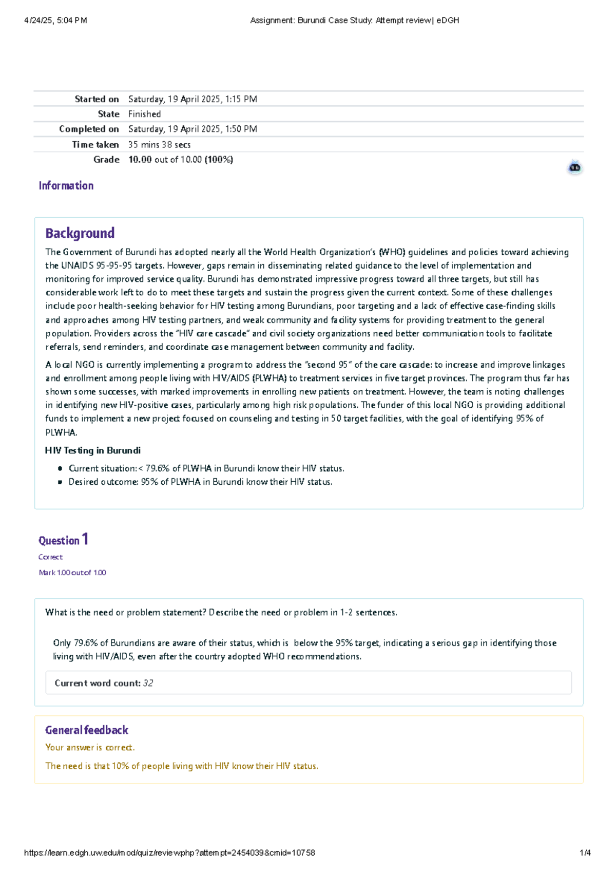 Burundi Case Study Assignment: HIV Testing Needs Assessment eDGH - Studocu