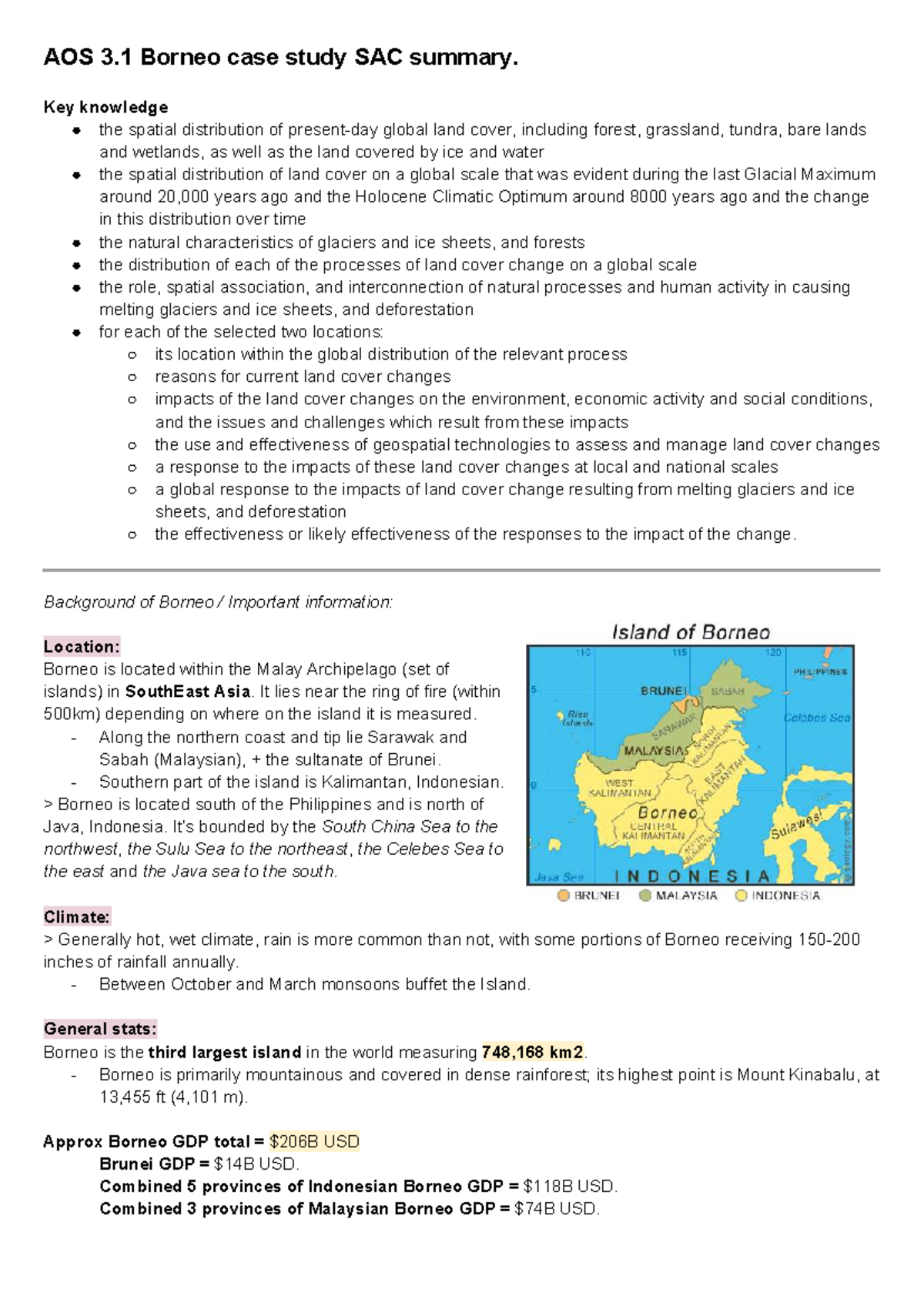 A3.1 SAC Summary - Notes - AOS 3 Borneo case study SAC summary. Key ...