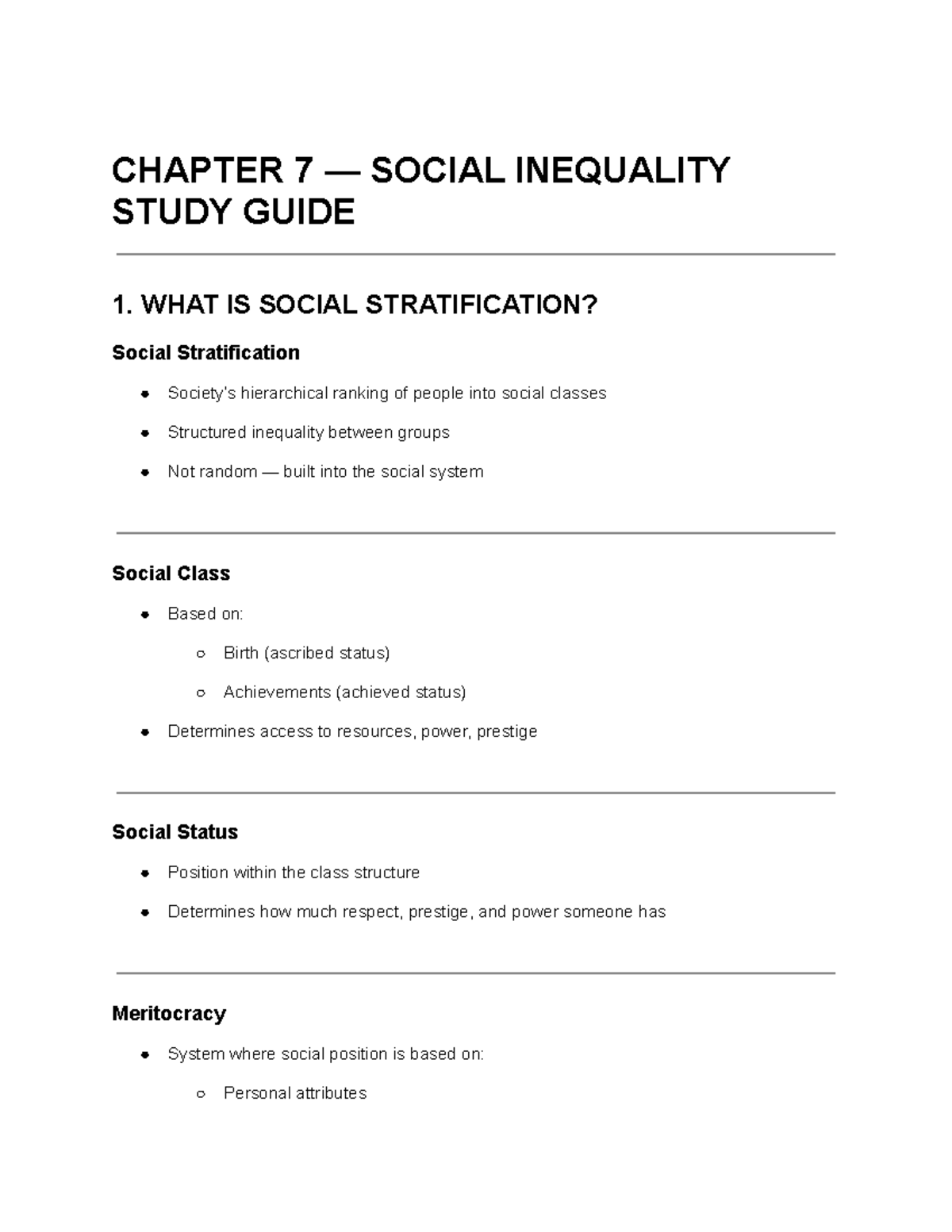 Sociol 1Z03 TEST 2 Review: Social Inequality & Gender Concepts - Studocu