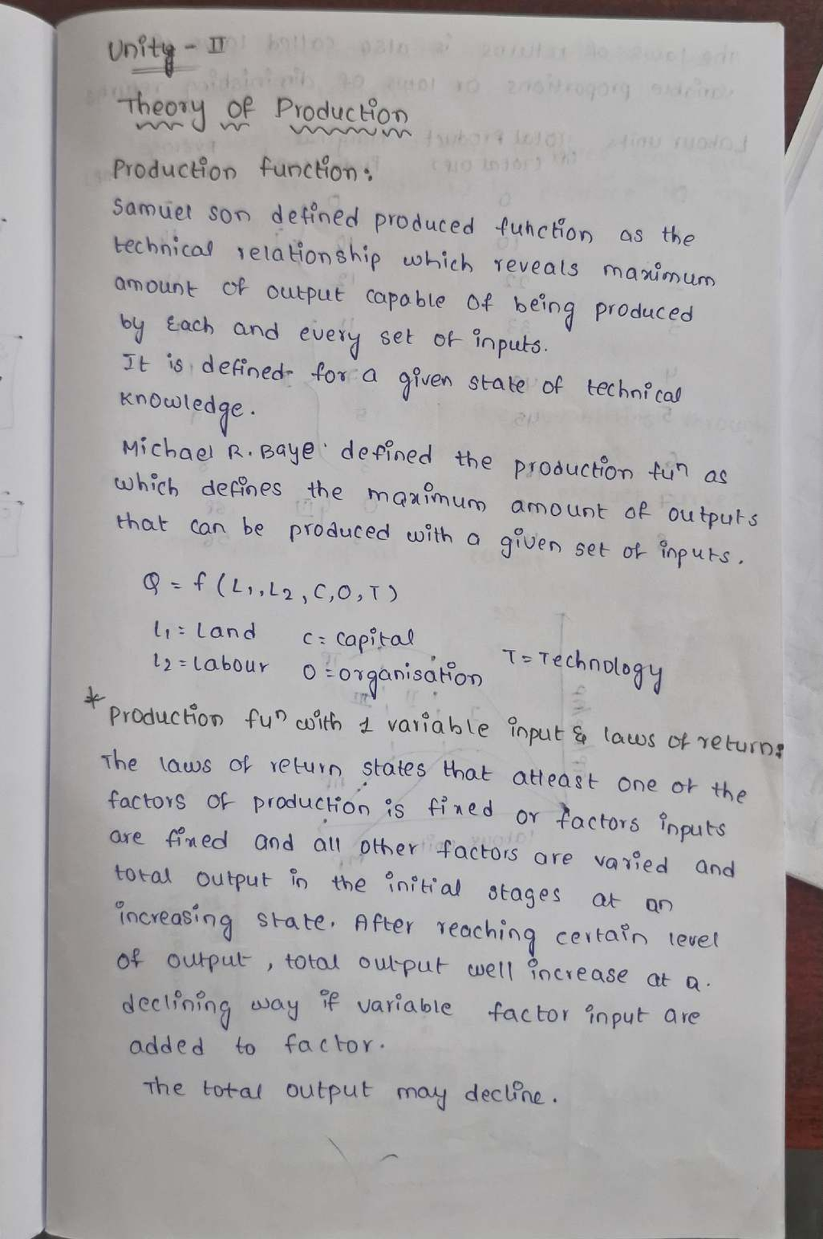 Unit 2 EAE - Economics for Engineers: Theory of Production and Cost ...