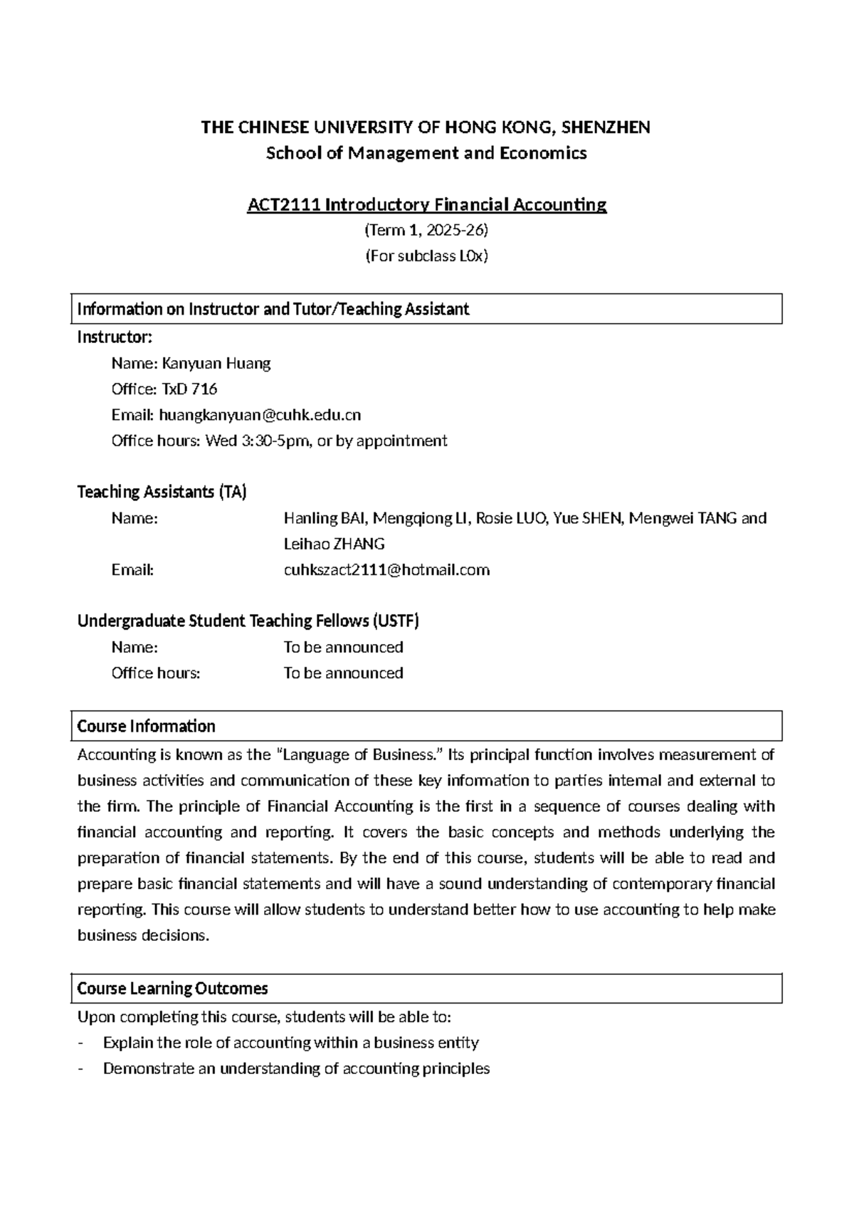 ACT2111 Introductory Financial Accounting Course Outline - Fall 2025 ...