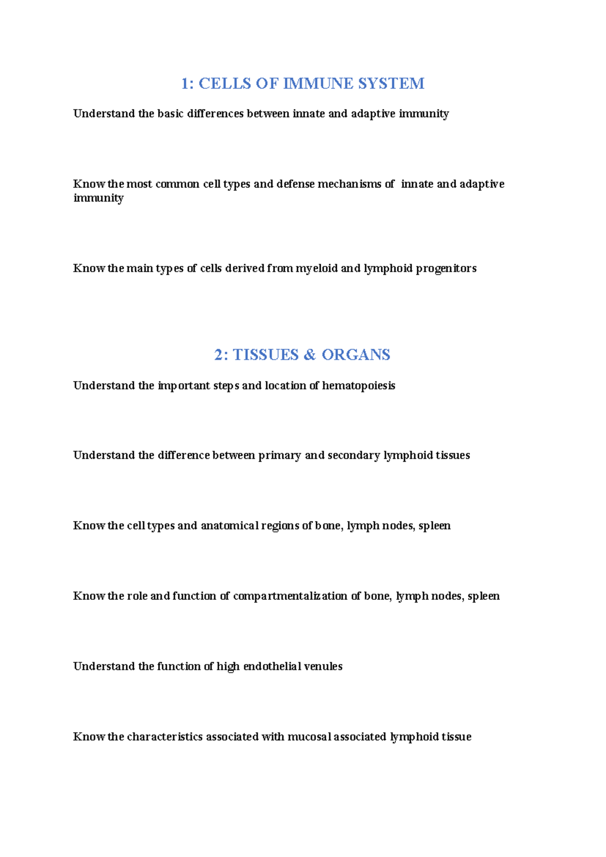 Lecture Objectives: Immune System Overview and Key Concepts - Studocu