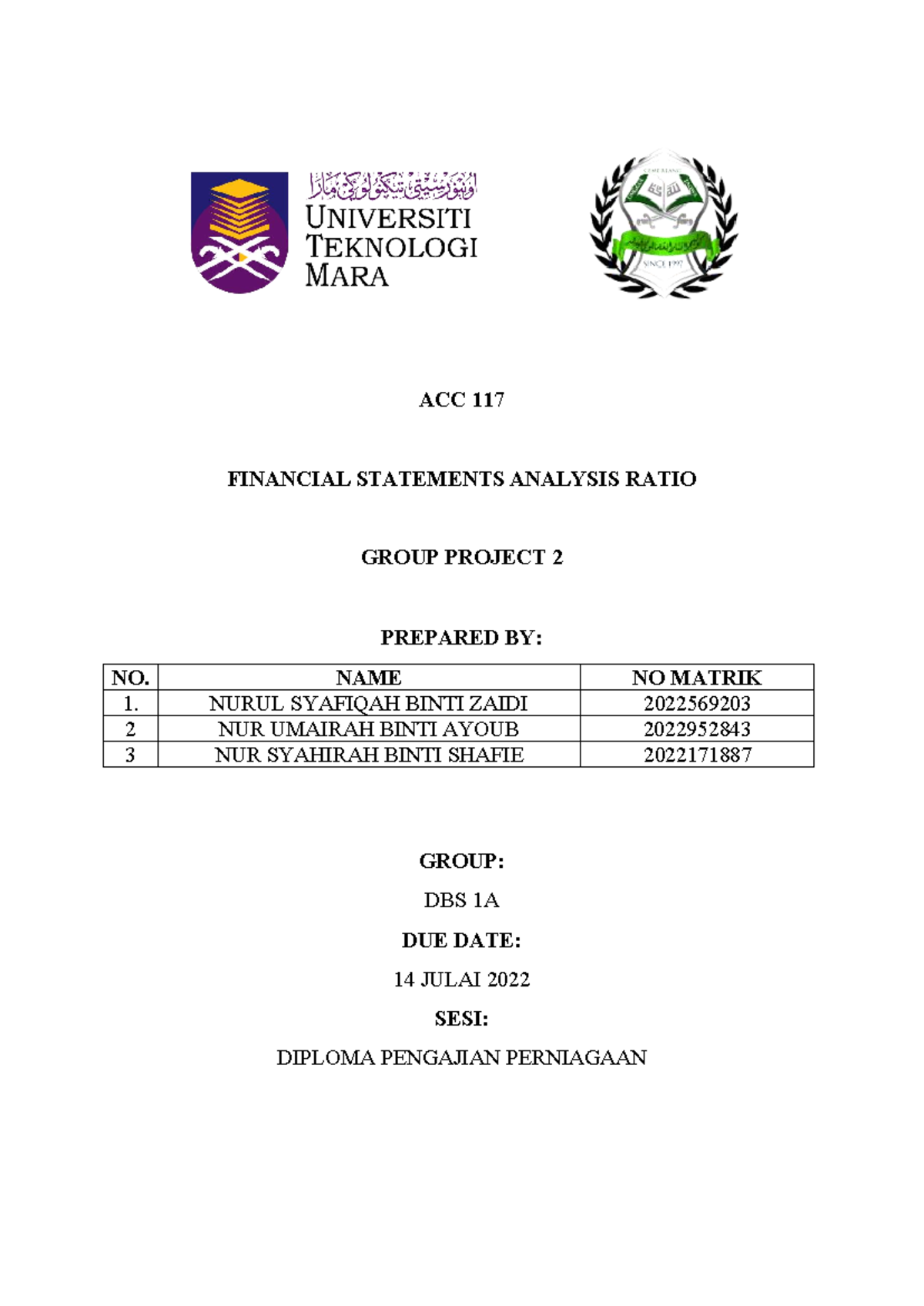 ACC 117 Group Project 2 - Financial Statements Analysis Ratios - Studocu