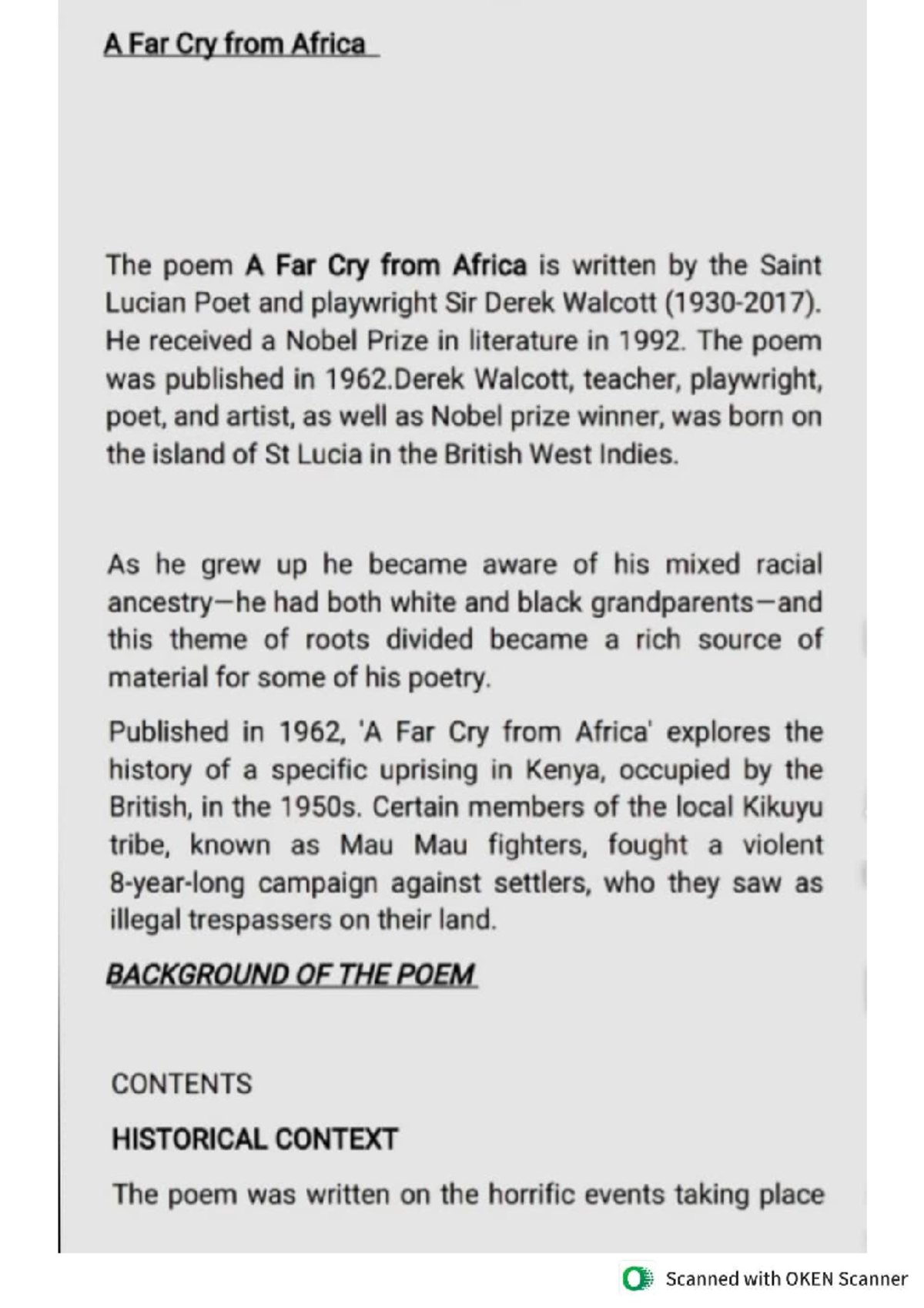 A Far Cry from Africa: Analyzing Derek Walcott's Poem - Studocu
