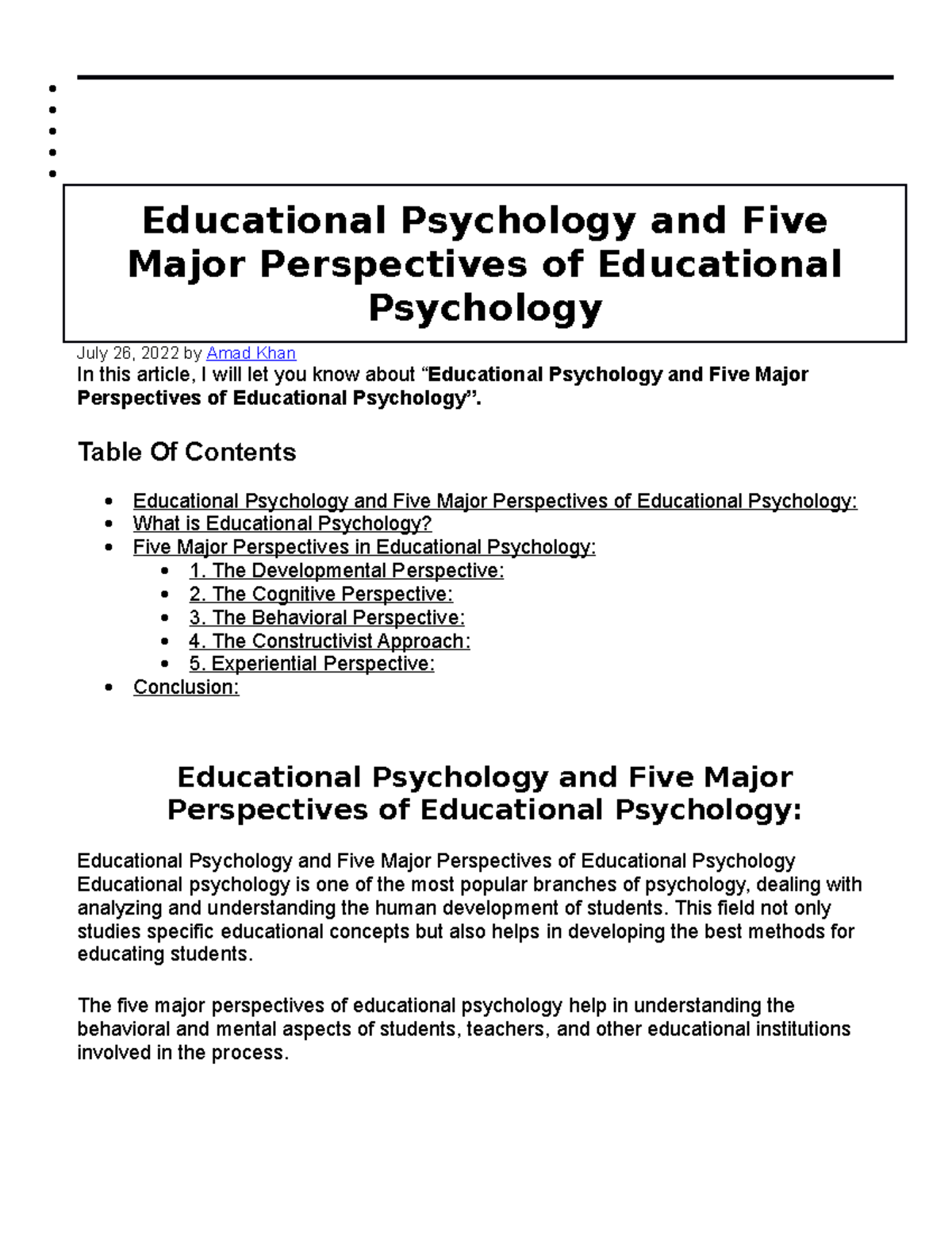 Educational Psychology: Exploring Five Major Perspectives Explained ...