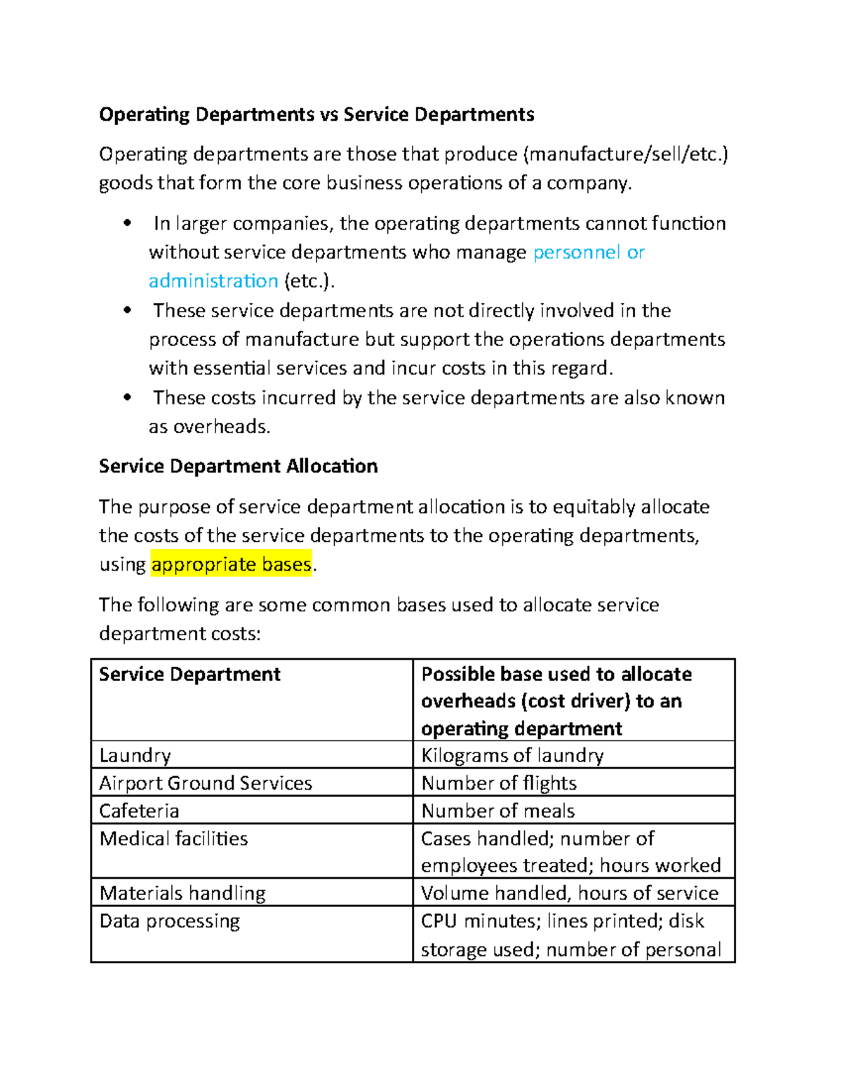 Service Department Cost Allocation Methods: A Detailed Guide - Studocu