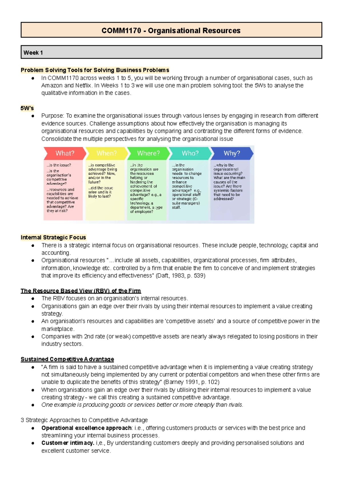 COMM1170 Organisational Problem Solving Tools: Weeks 1-5 Notes - Studocu