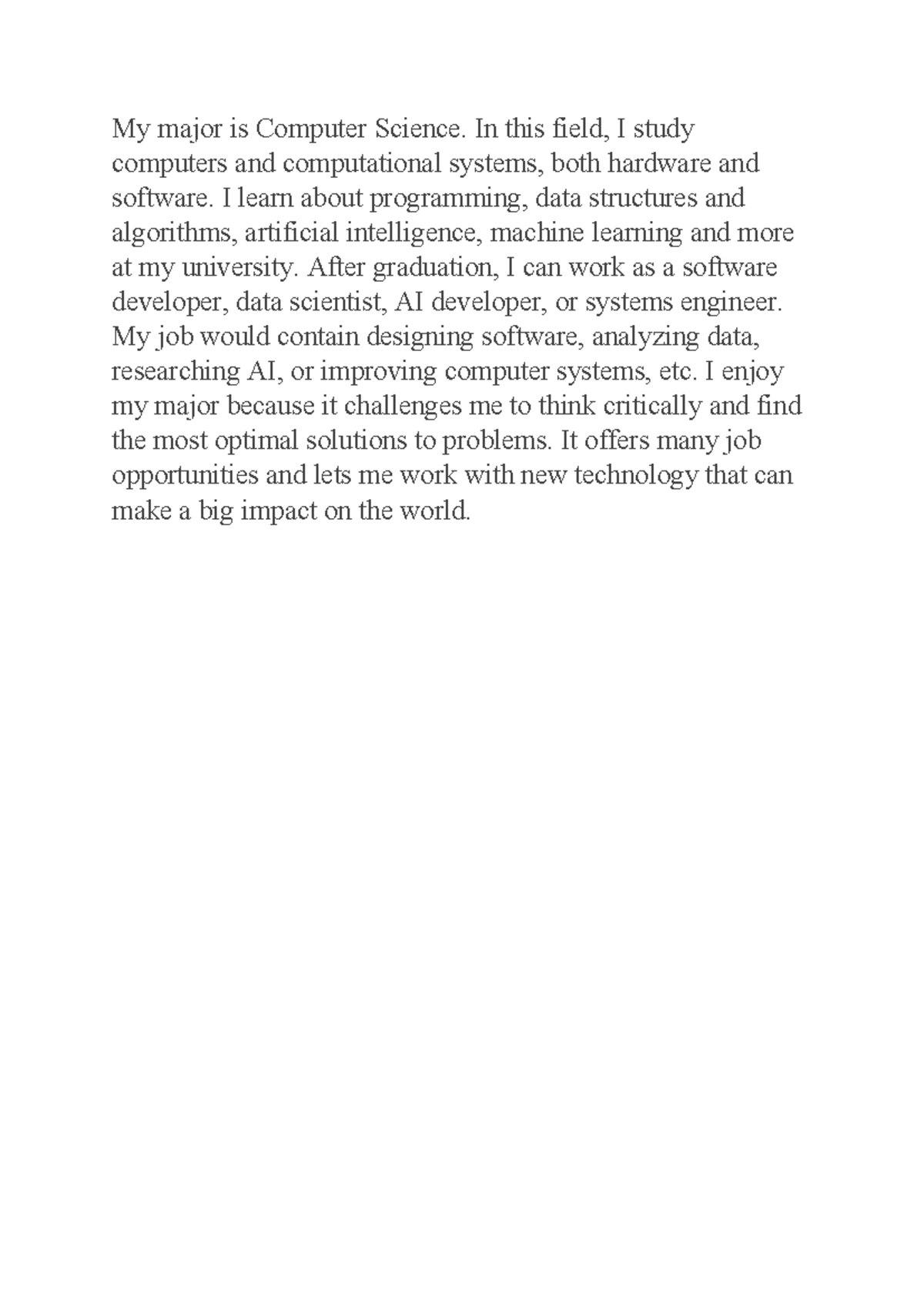Unit 1 writing - TA1: Exploring computer science and career ...