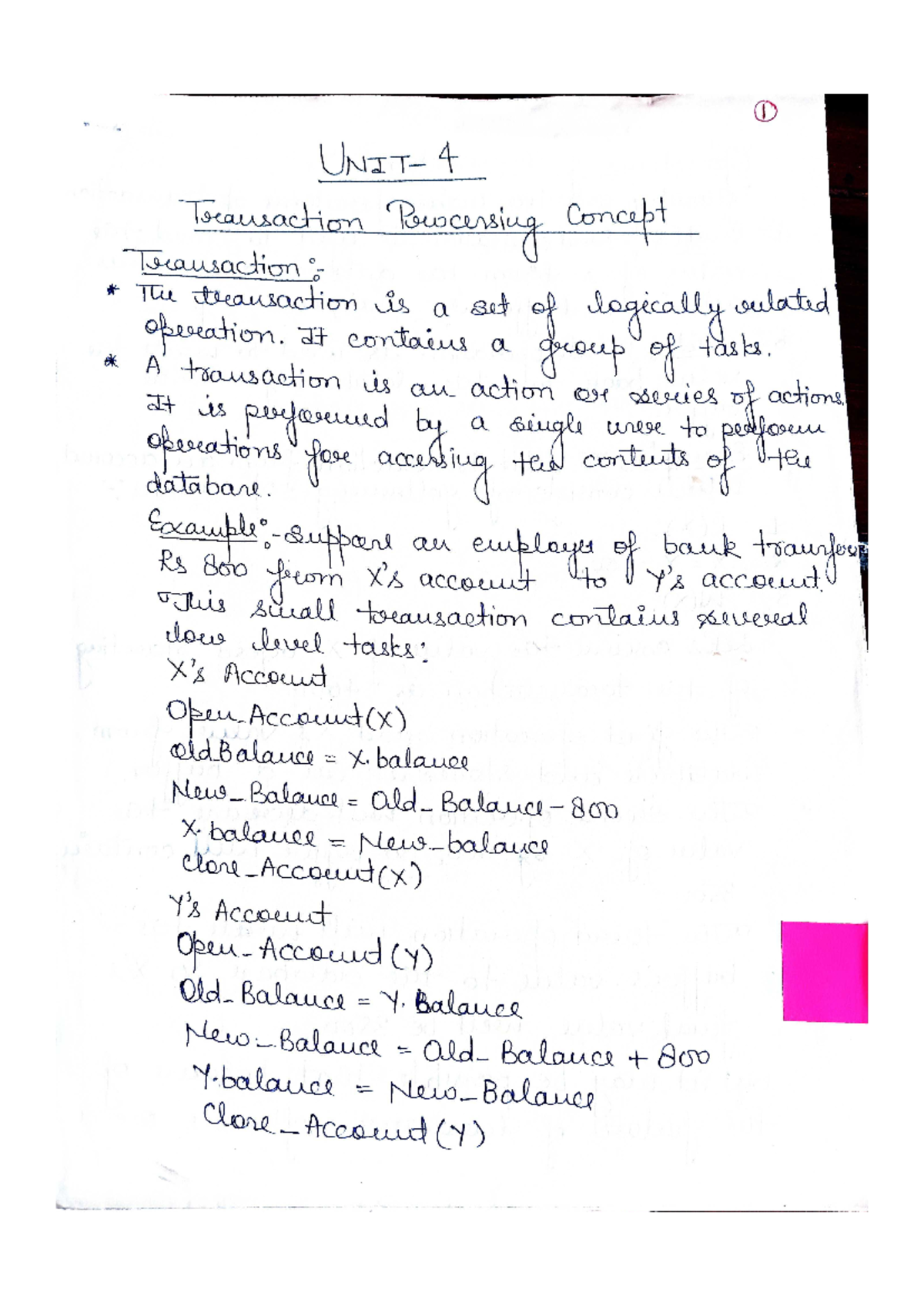 Unit4(DBMS) - DBMS - 1 4 Transaction Processing Concept Transaction: The transaction is a set of ...
