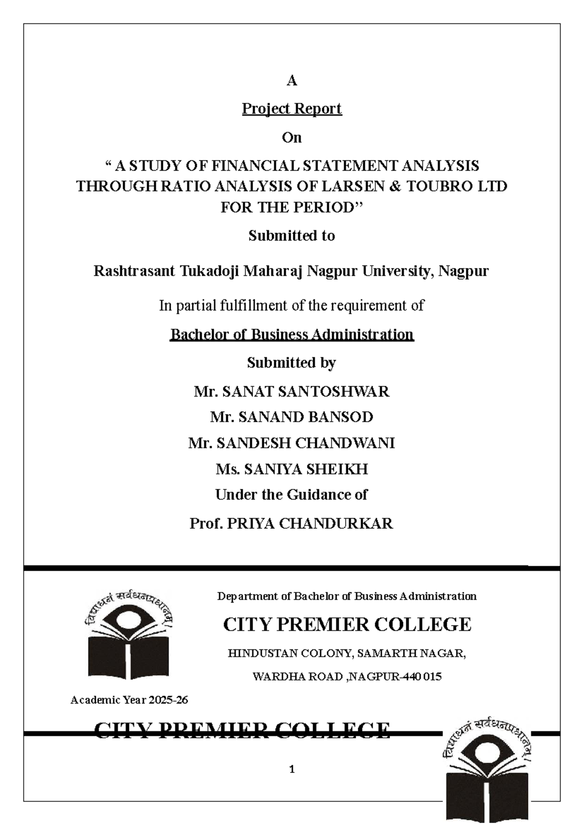 Financial Statement Analysis of Larsen Toubro Ltd: A Project Report for ...