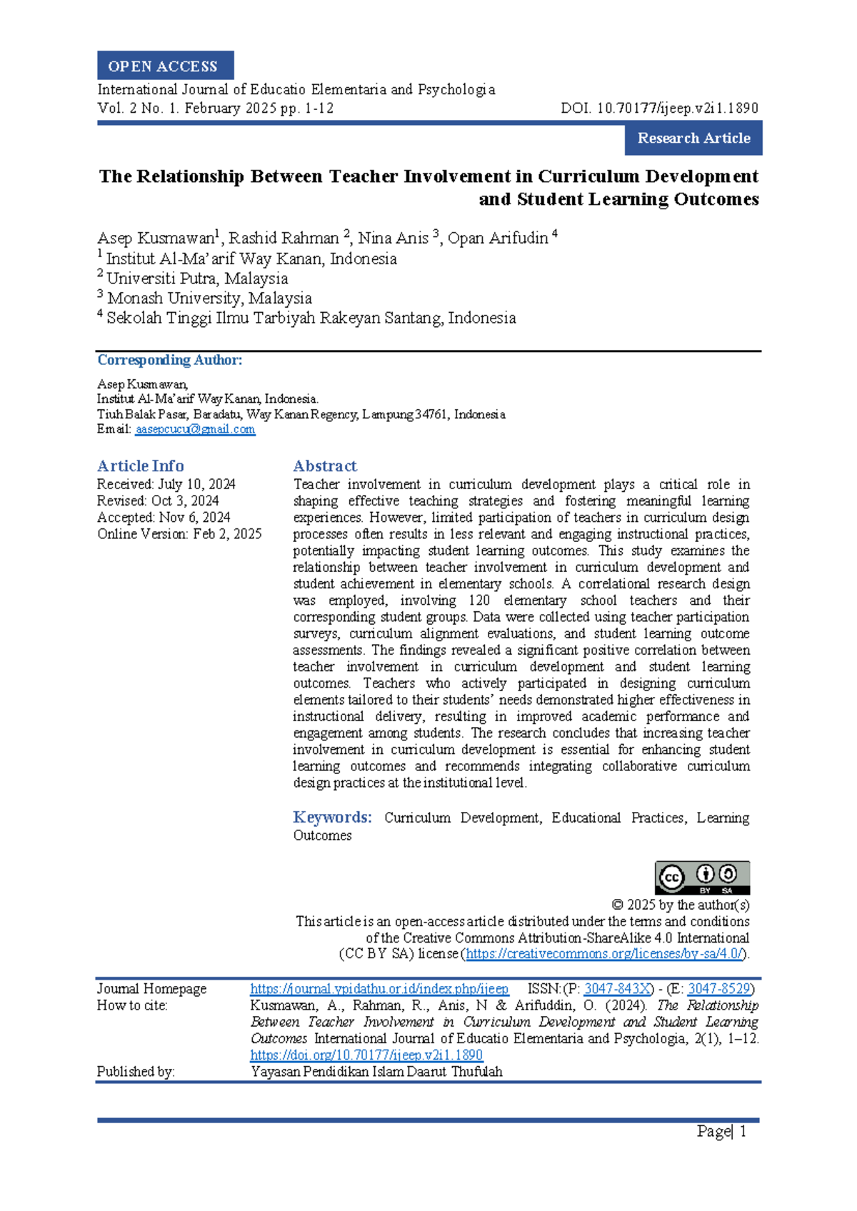 The Relationship Between Teacher Involvement in Curriculum Development ...