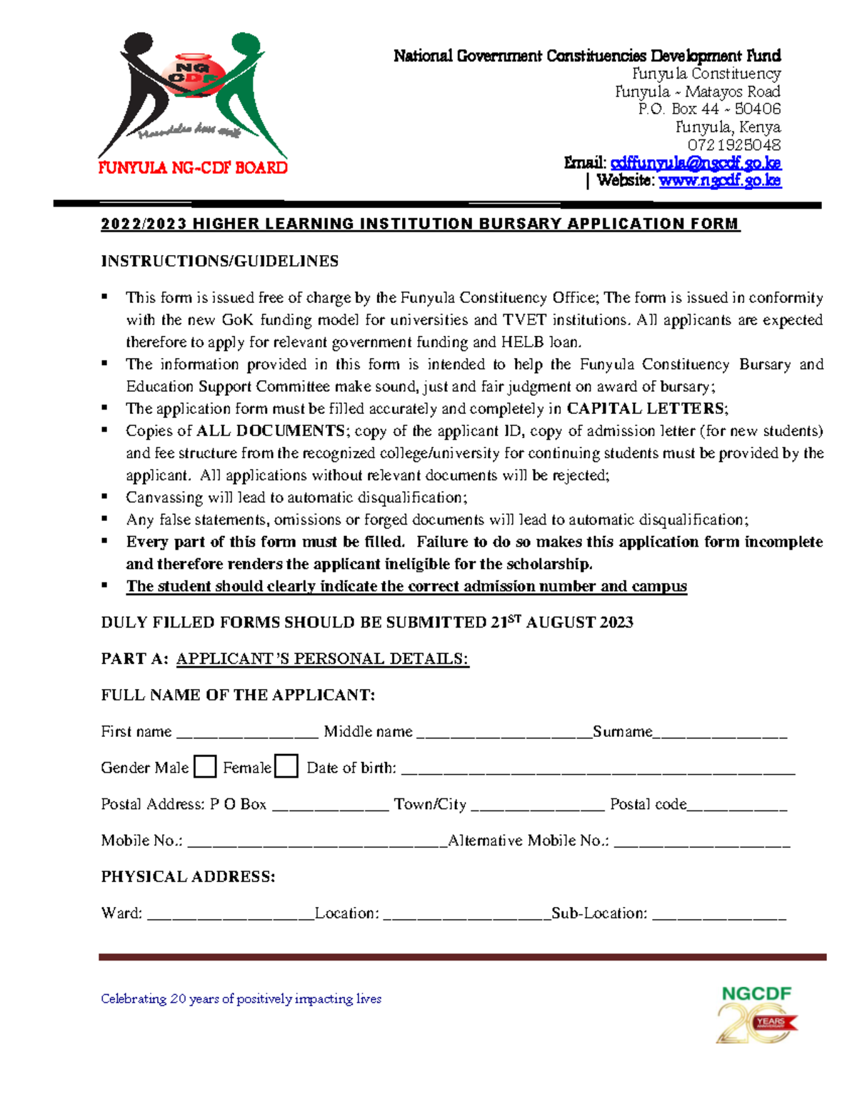 Bursary Application Form - 2022/2023 - TYTTJTGJ - Studocu