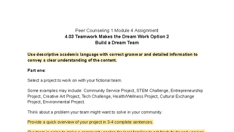 Copy of Peer Counseling 1-4.03 Teamwork Makes the Dream Work Option 2 ...