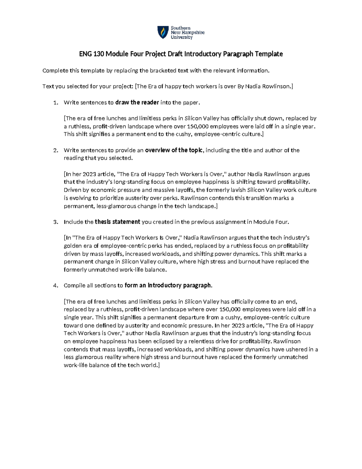 ENG 130 Module Four Project Draft: Introductory Paragraph Template ...