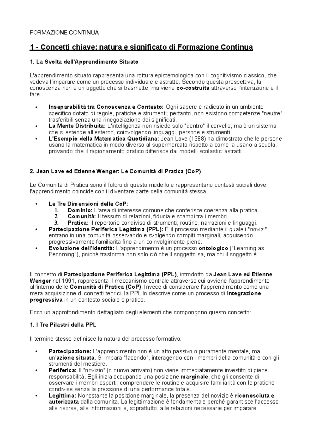 FORMAZIONE CONTINUA 1: Concetti Chiave e Teorie Fondamentali - Studocu
