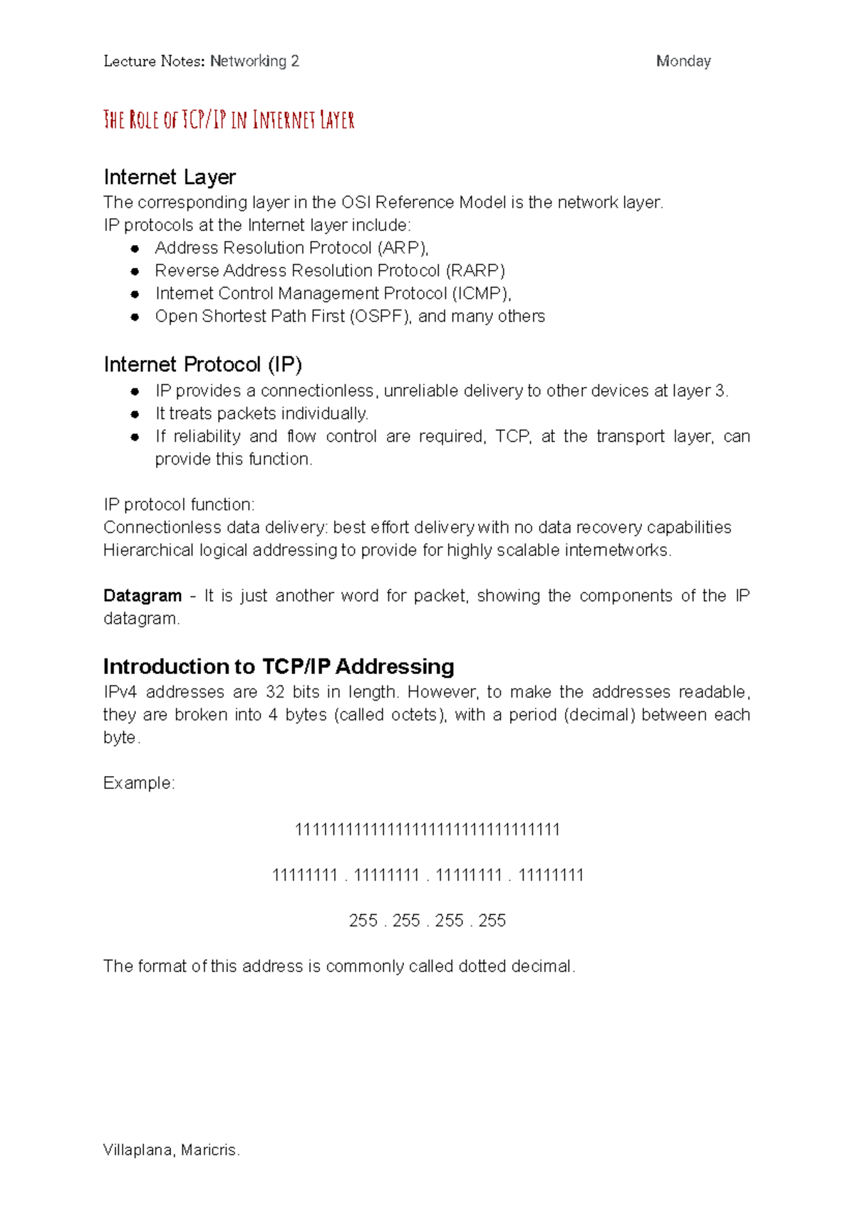 The Role Of Tcp Ip In Internet Layer Week2 Lecture Notes The Role Of Tcpip In Internet