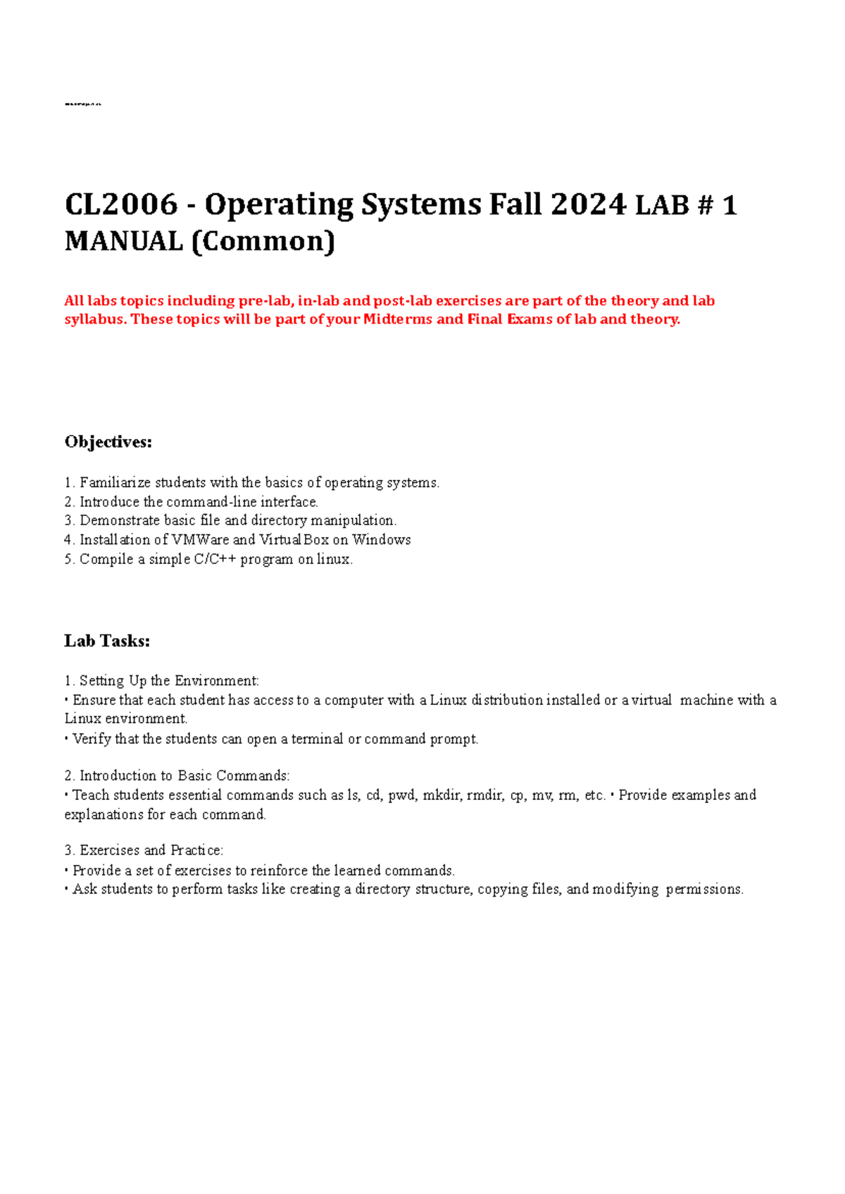 CL2006 - Operating Systems Lab #1 Manual: Intro to Linux Commands - Studocu