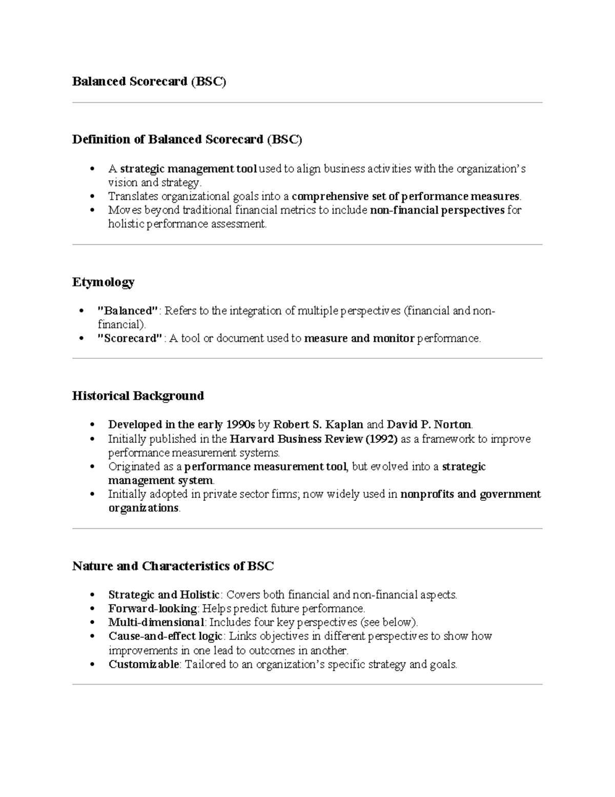 Balanced Scorecard (BSC): A Comprehensive Overview and Analysis - Studocu