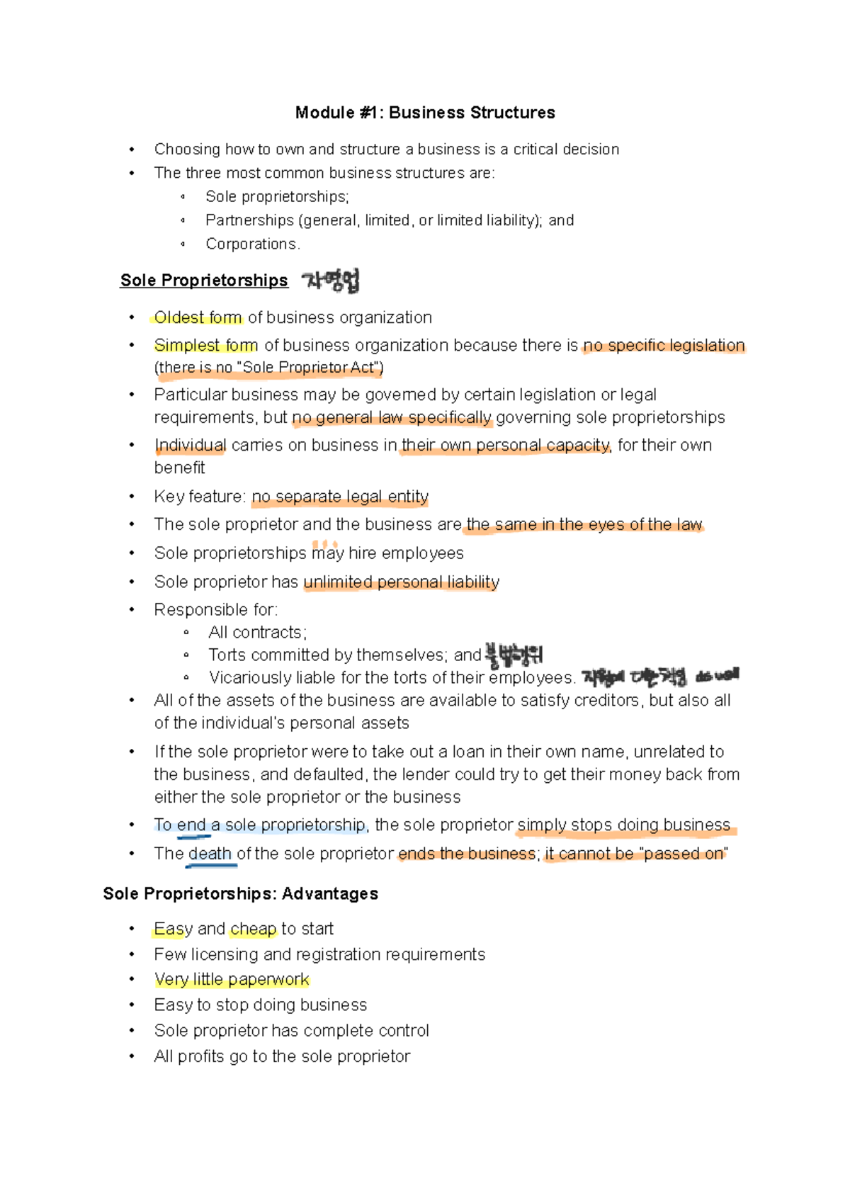 Corporate Law - Midterm Study Notes (M1-3) on Business Structures - Studocu