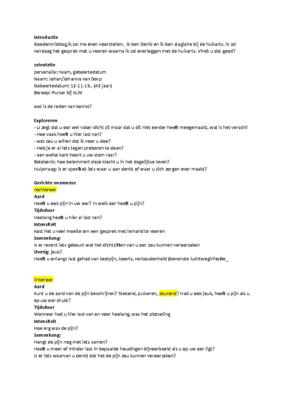 Practicum Slecht Horen en Communicatie: Observaties en Anamnese ...