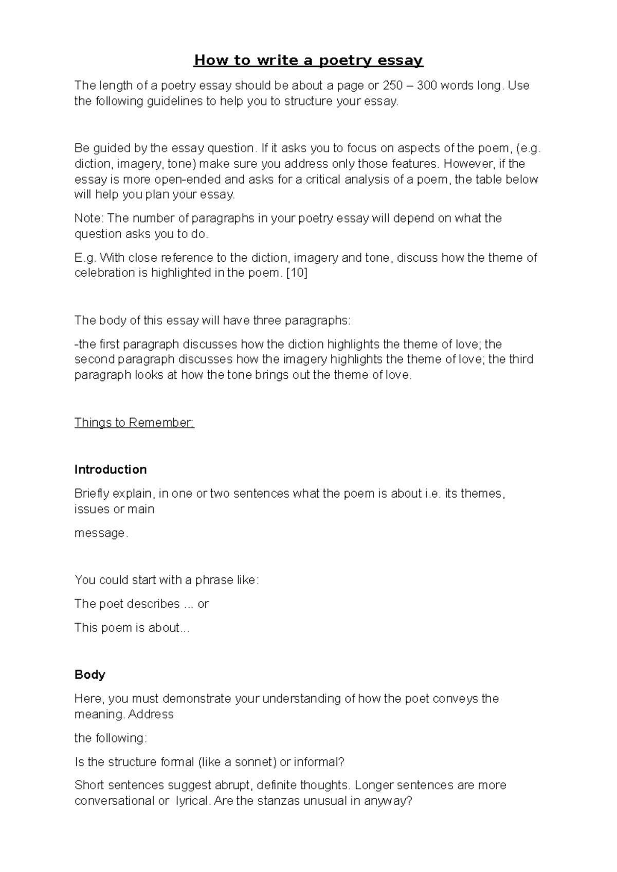 How to Write a Poetry Essay: Essential Guidelines for Success - Studocu